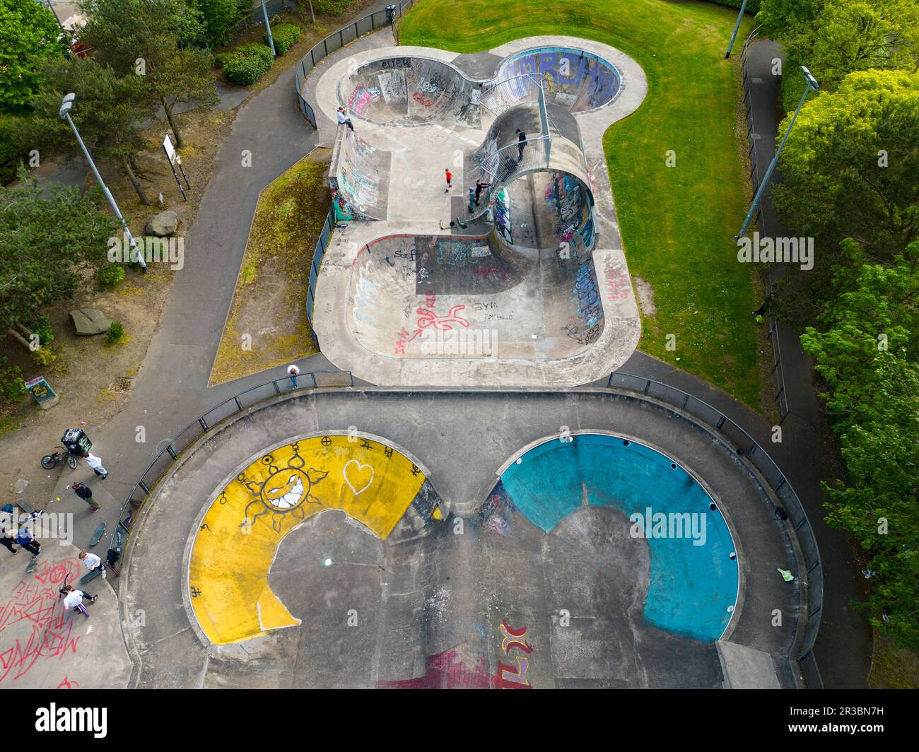 Aerial view of Livingston Skatepark in Livingston, Scotland, UK ...