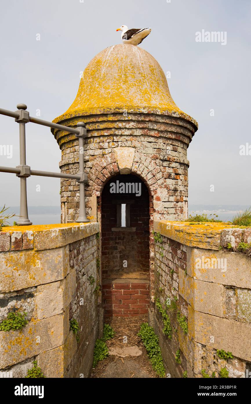 Sentry box at Elizabeth Castle, a tidal castle on an island in St Aubin ...