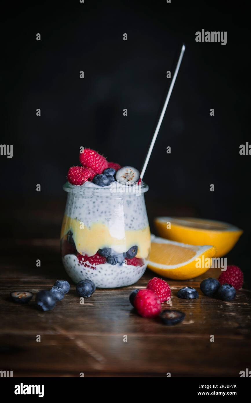 Skyr Chia Pudding with Lemon Curd and Berries Stock Photo - Alamy