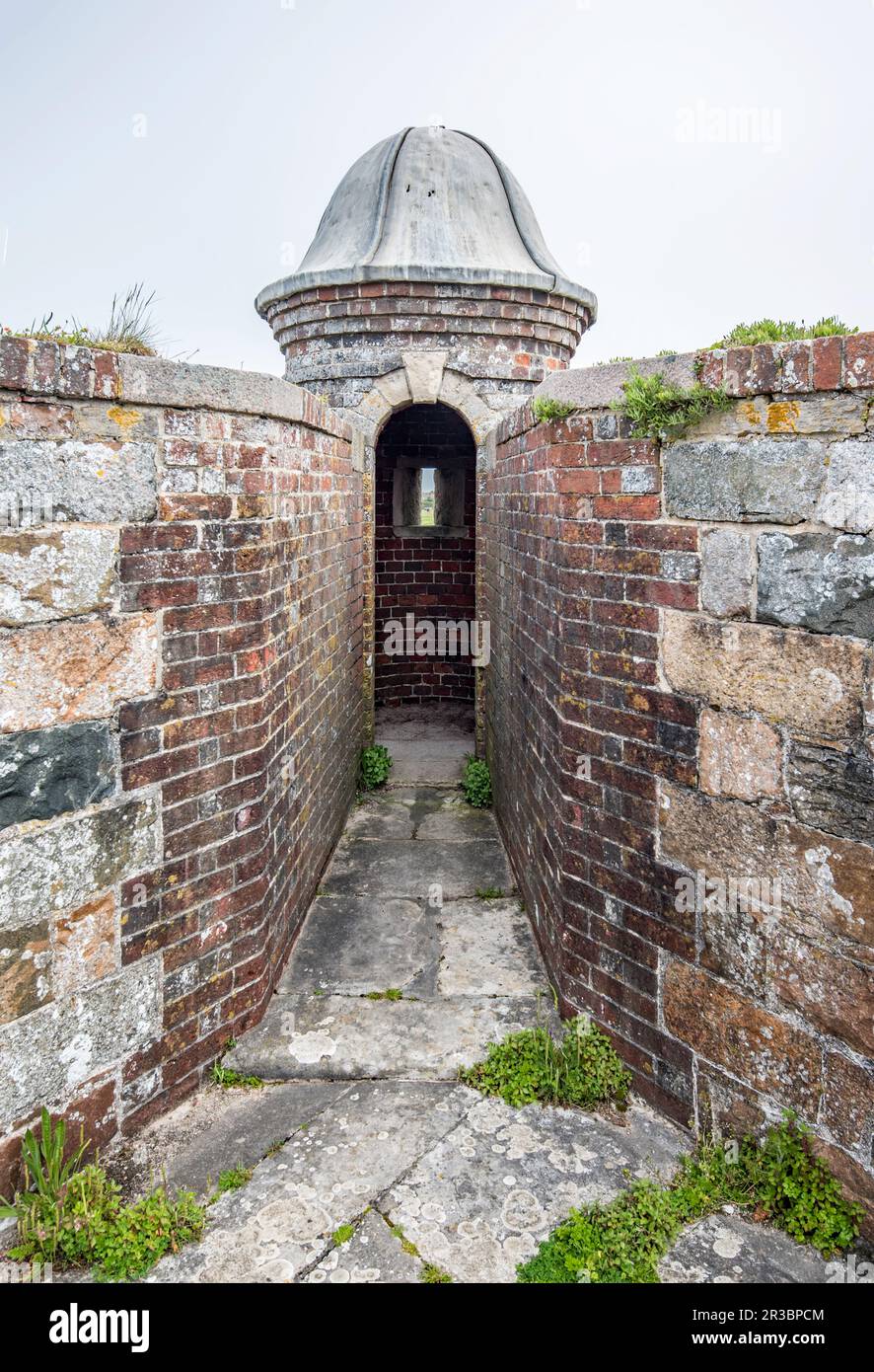 Sentry box at Elizabeth Castle, a tidal castle on an island in St Aubin ...