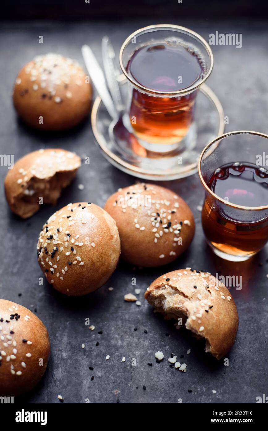 Turkish bread rolls with sheep's cheese Stock Photo - Alamy