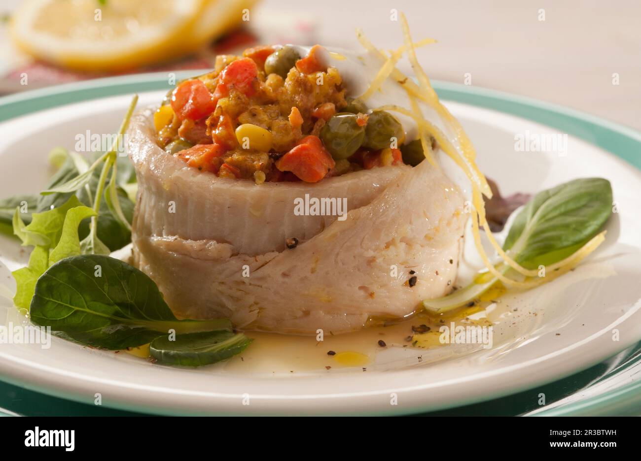 Trout fillet filled with vegetables Stock Photo - Alamy