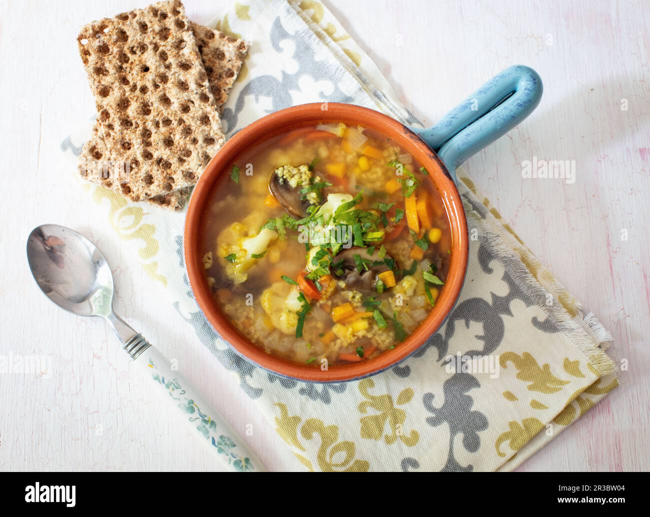 Vegetable soup with crackers Stock Photo - Alamy