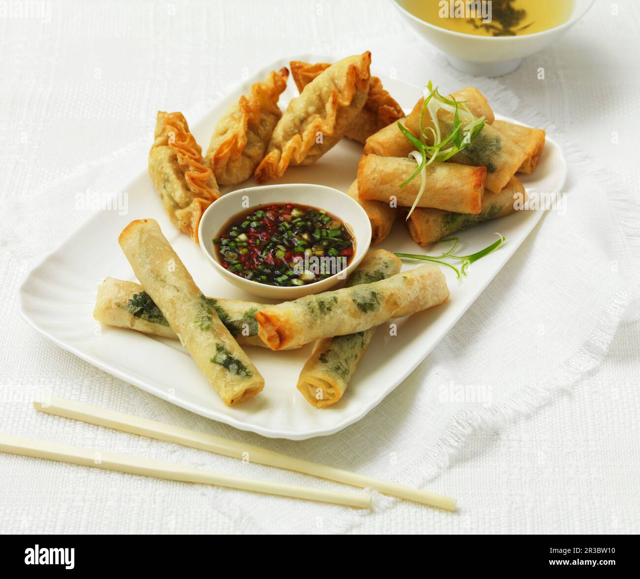 Chinese snacks - spring rolls and fried gyoza Stock Photo - Alamy