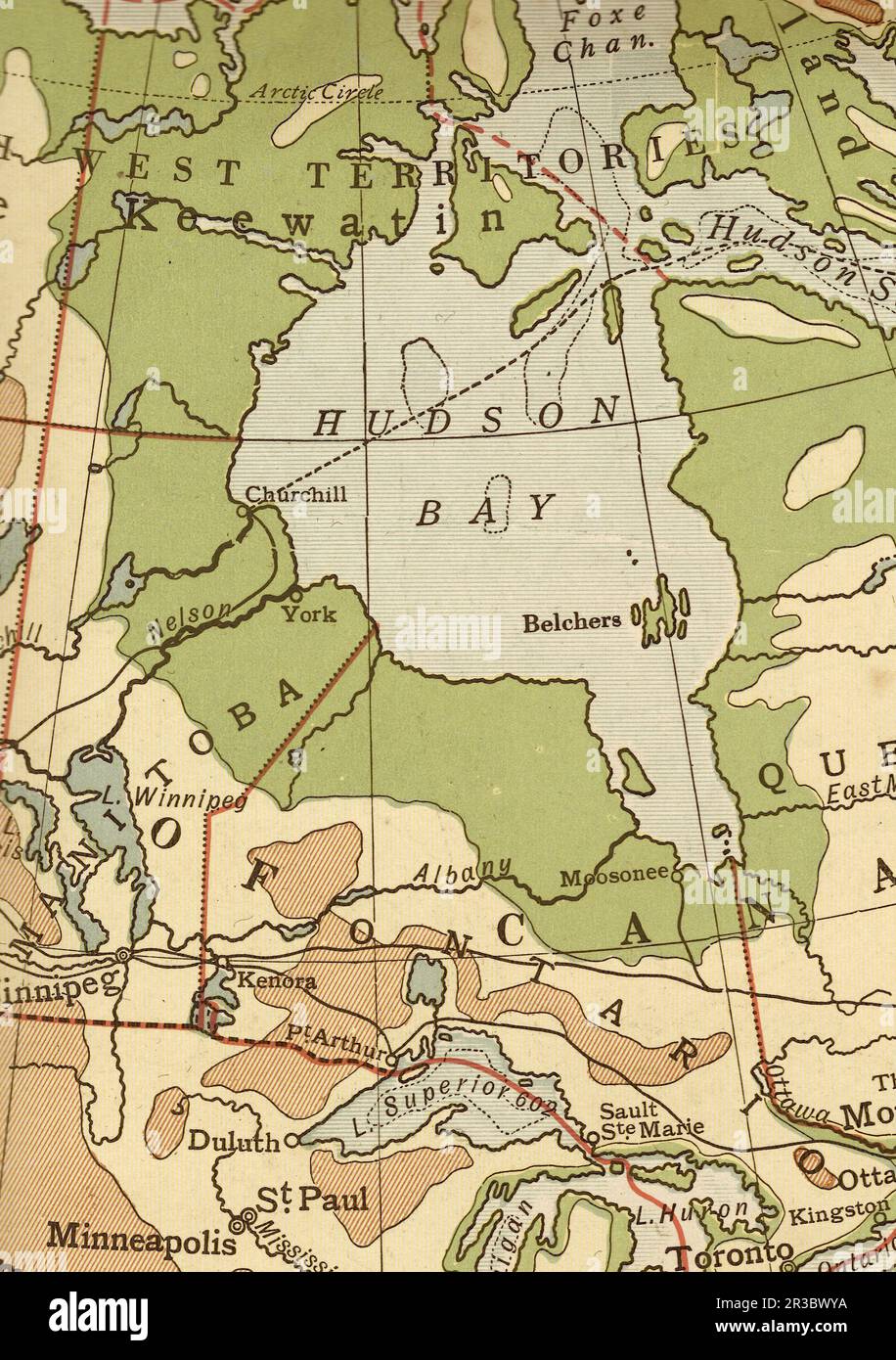 Vintage geographical map of Hudson Bay, Canada in sepia Stock Photo - Alamy
