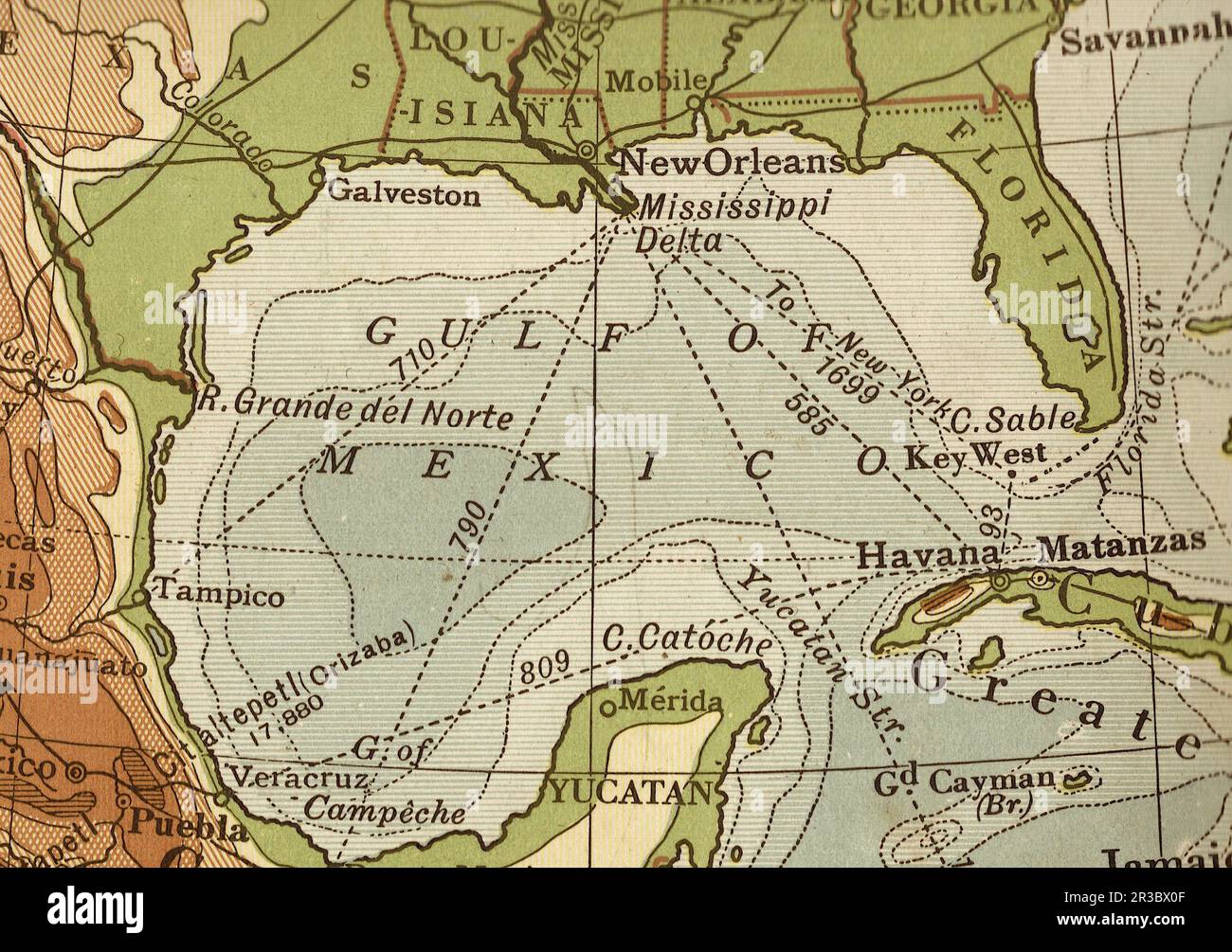 Vintage geographical map of the Gulf of Mexico in sepia Stock Photo - Alamy