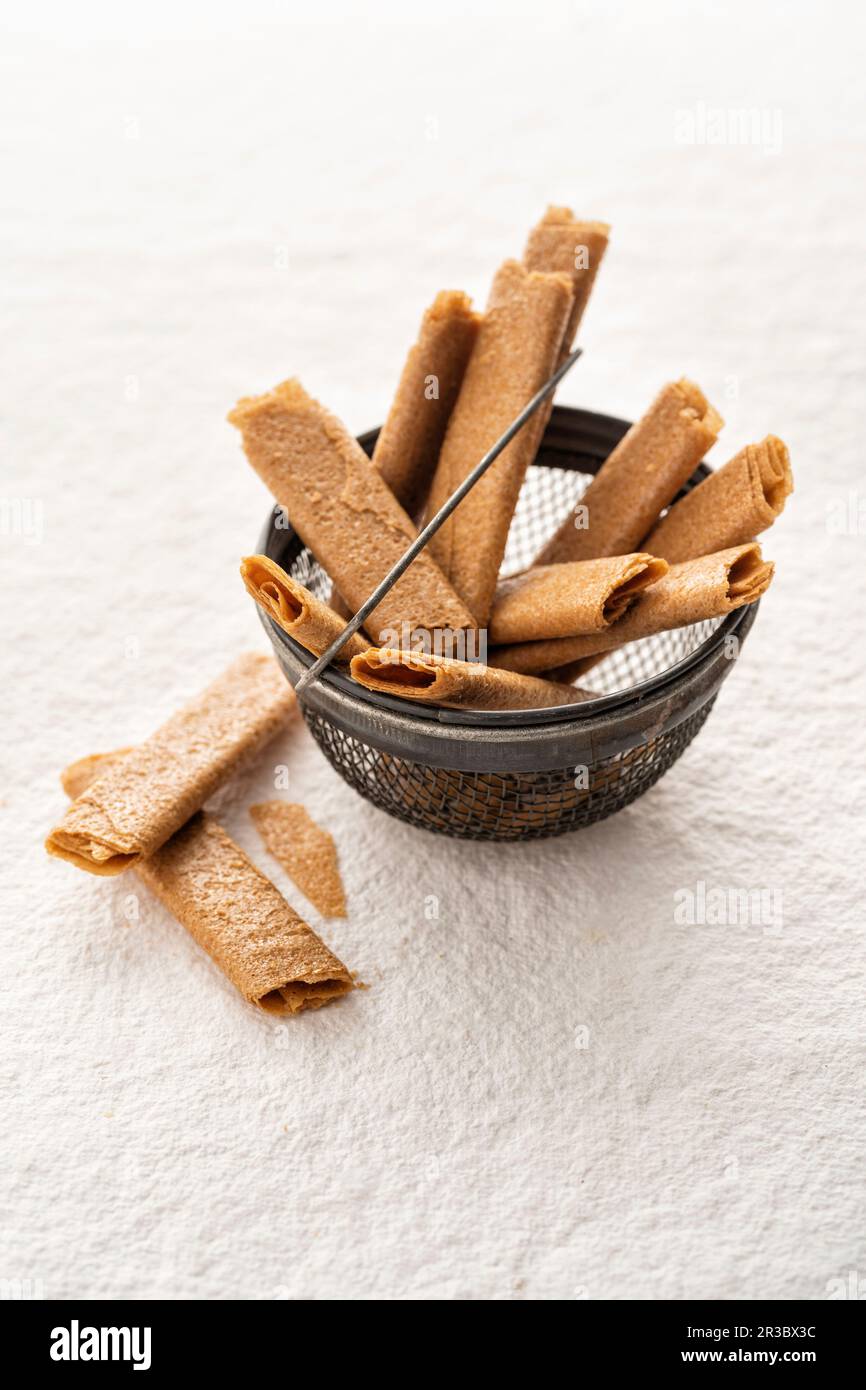 French gavottes (crispy wafer rolls Stock Photo - Alamy
