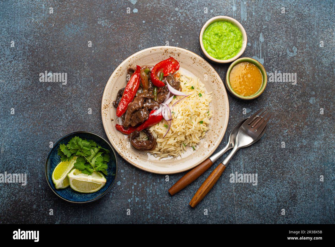 Lomo saltado, beef tenderloin with peppers (traditional dish of Peru ...