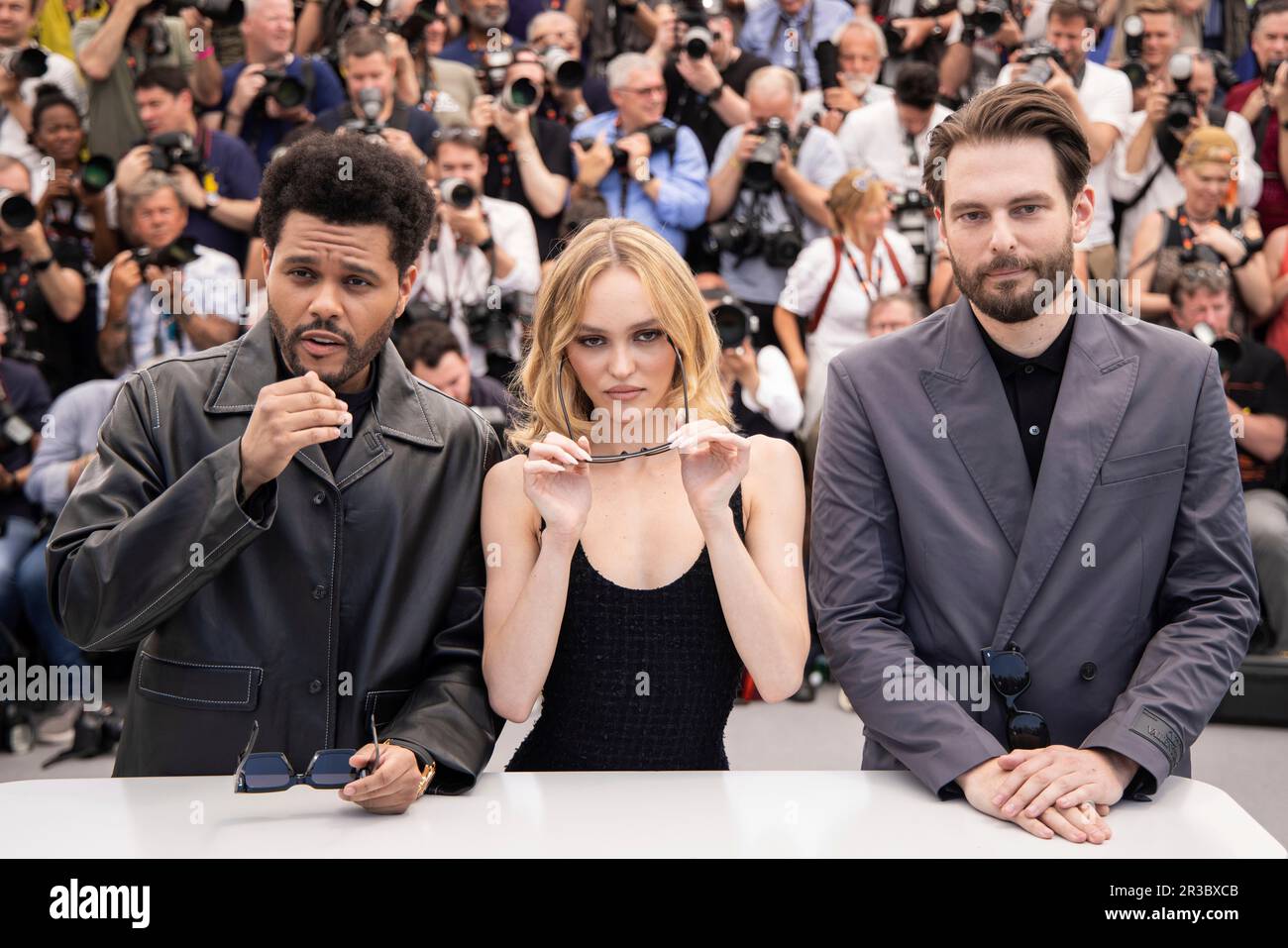 Abel Tesfaye a.k.a. the Weeknd, from left, Lily-Rose Depp and director ...