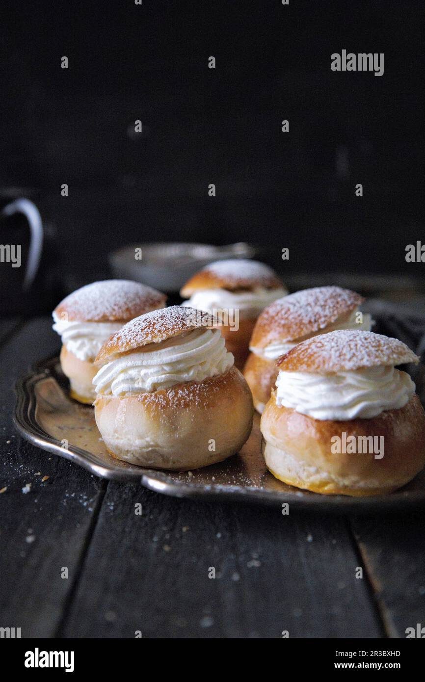 Semlor - Swedish almond and cream rolls Stock Photo - Alamy