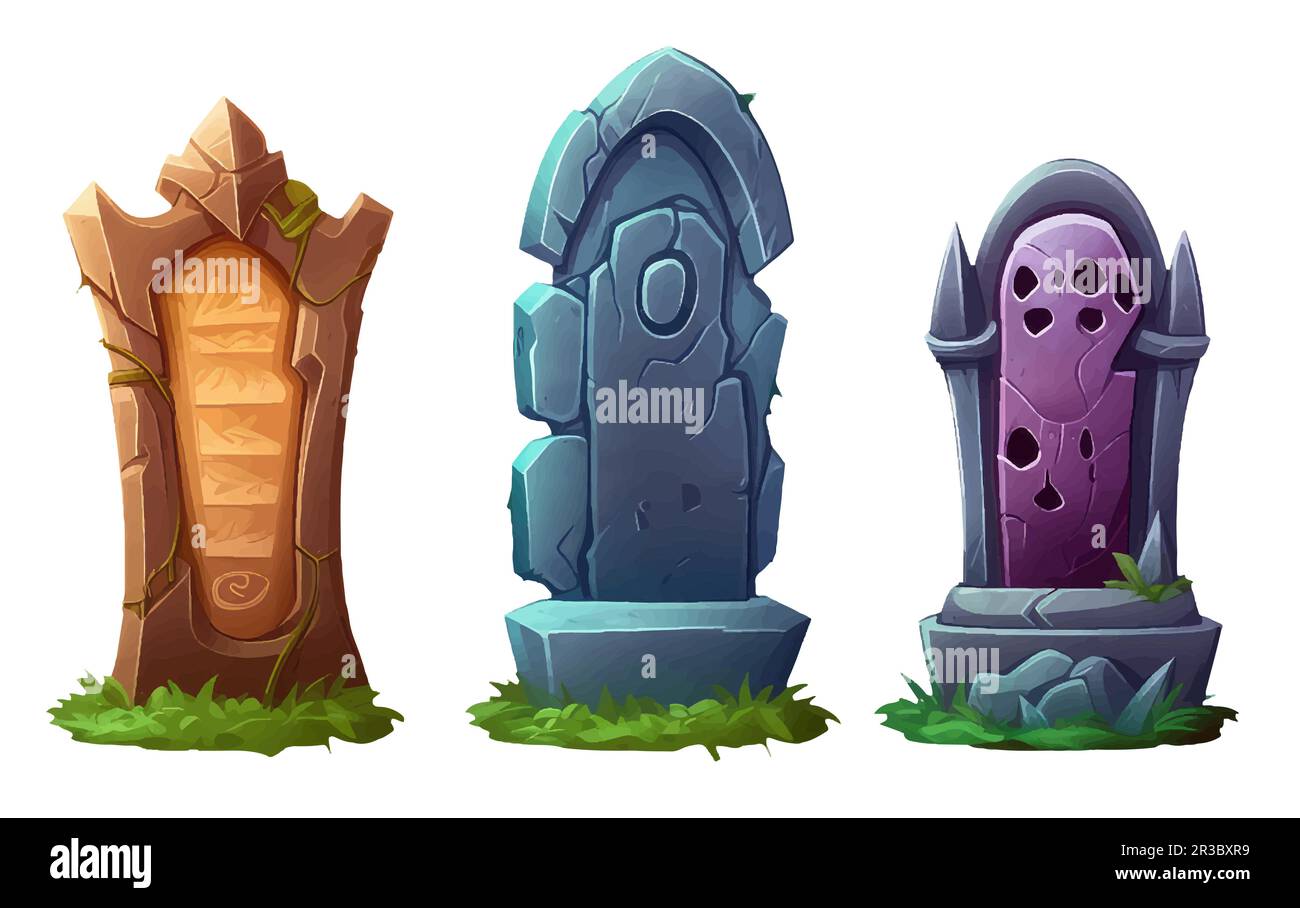 set vector illustration of tombstone halloween concept isolated on ...