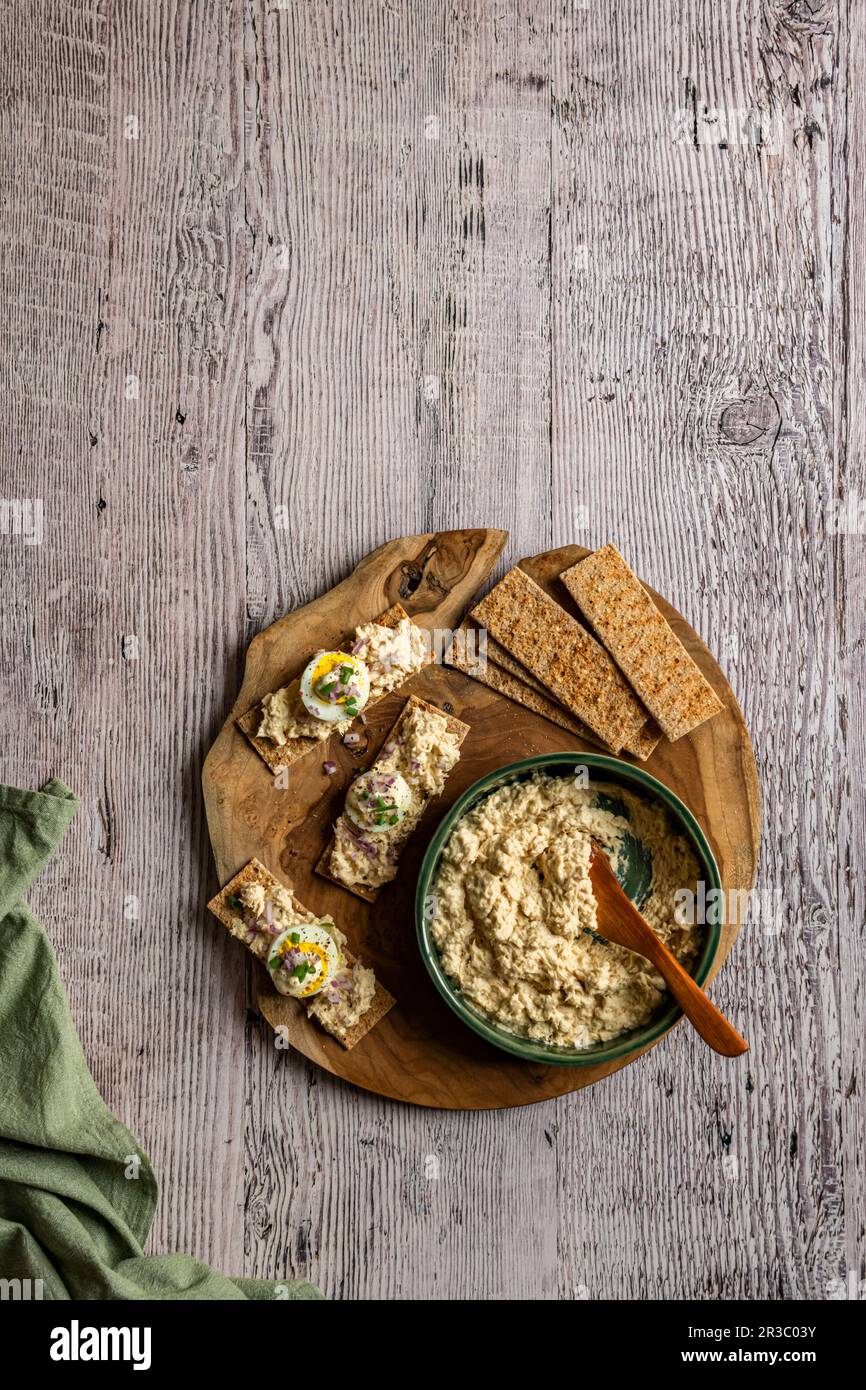 Sout African smoked Snoek Pate served with crispbread and boiled egg ...