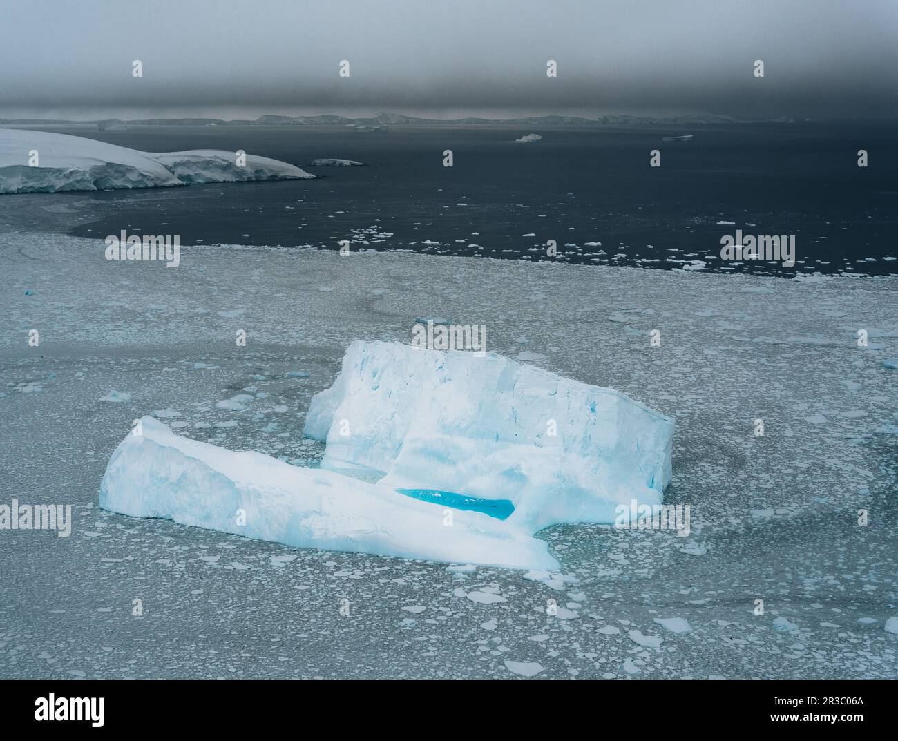 Top view to iceberg. Top and underwater parts of Iceberg. Drone view ...