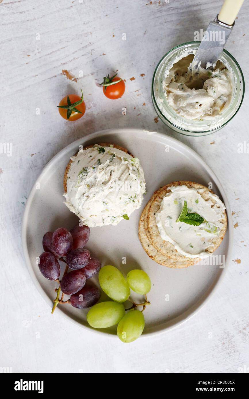 Cream cheese crackers top view hi-res stock photography and images - Alamy