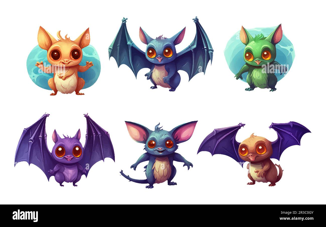 set vector illustration of magic black evil bat halloween concept ...