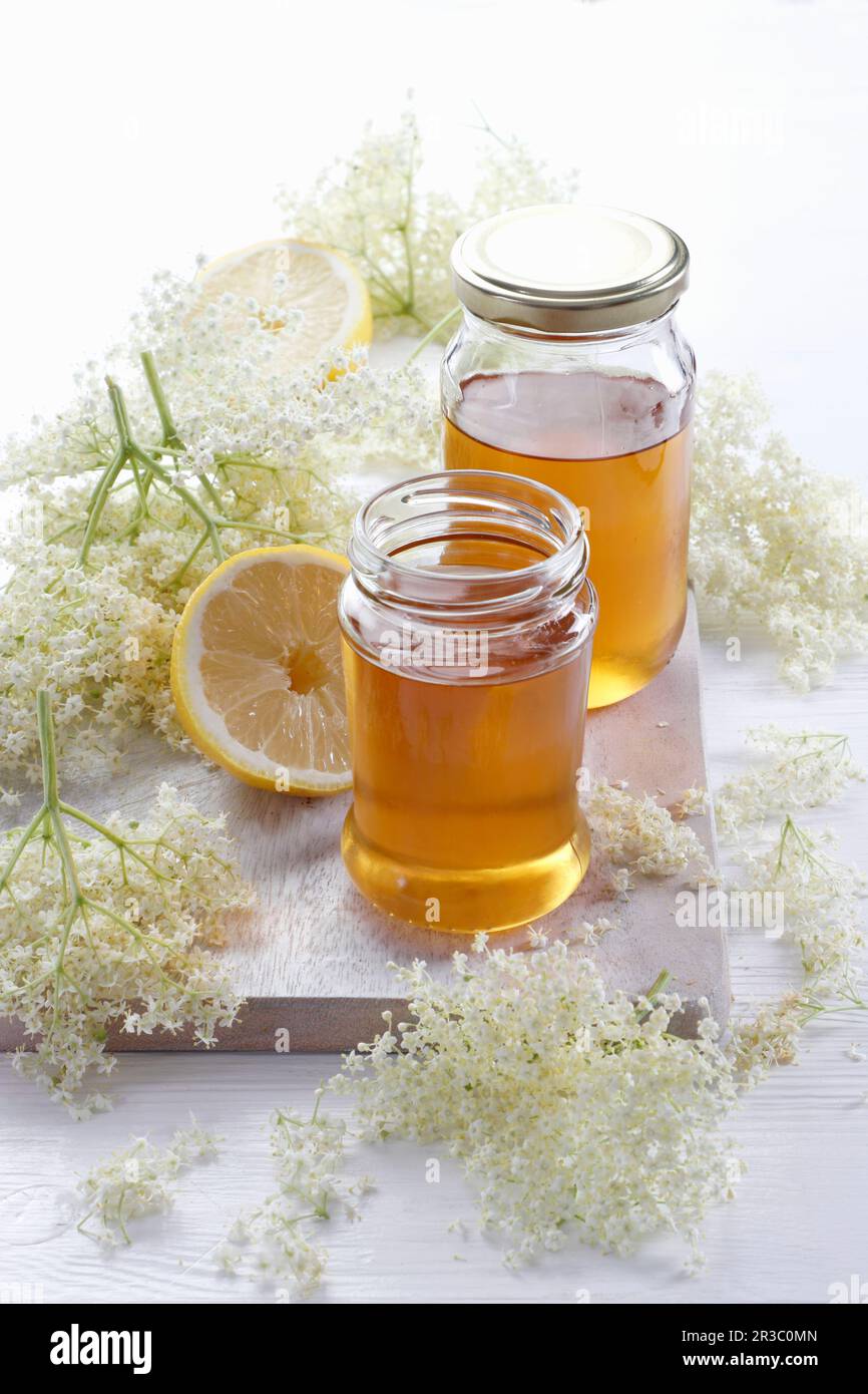 Elderberry and lemon flower syrup Stock Photo - Alamy