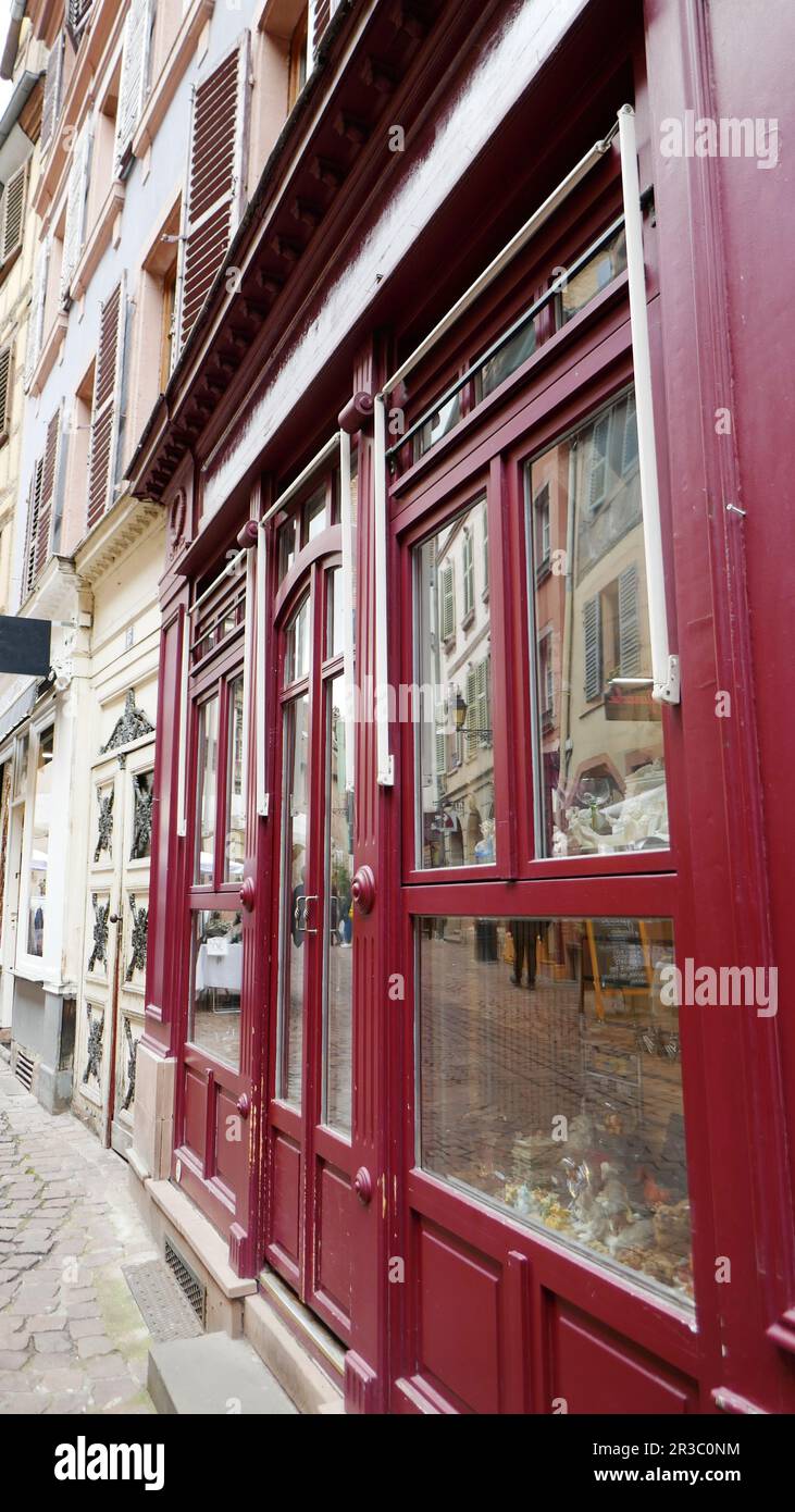 Dark red shop windows Stock Photo - Alamy
