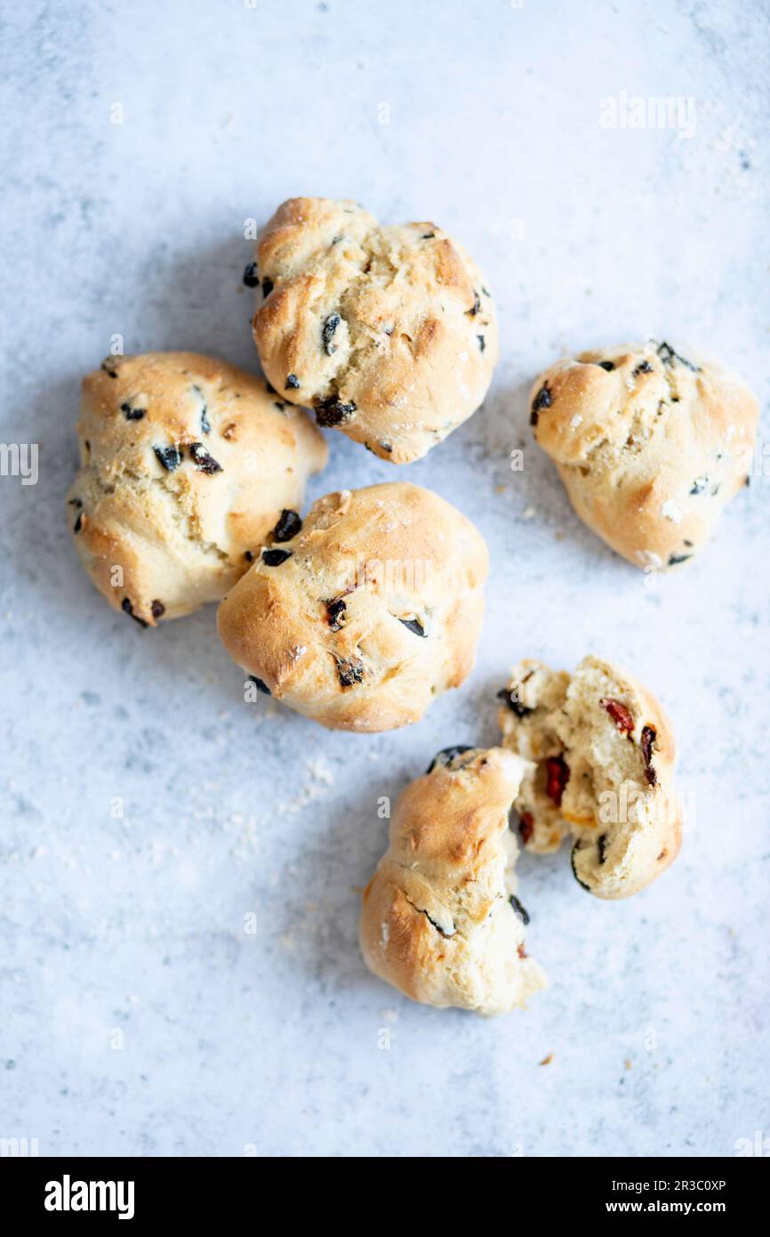 Mediterranean rolls with olives and dried tomatoes Stock Photo - Alamy