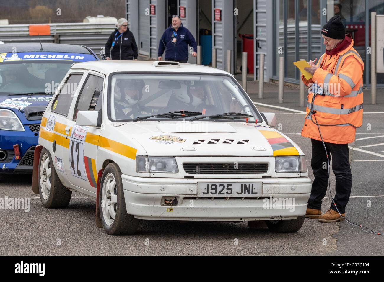 William and Alex Routledge in the 1991 Vauxhall Nova with the control ...