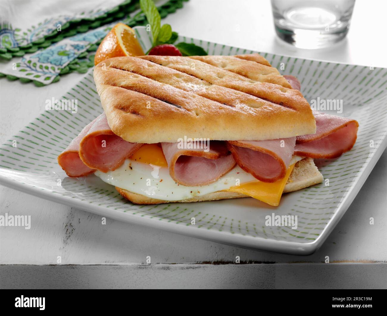 Ham with fried egg and American cheese breakfast panini sandwich Stock ...