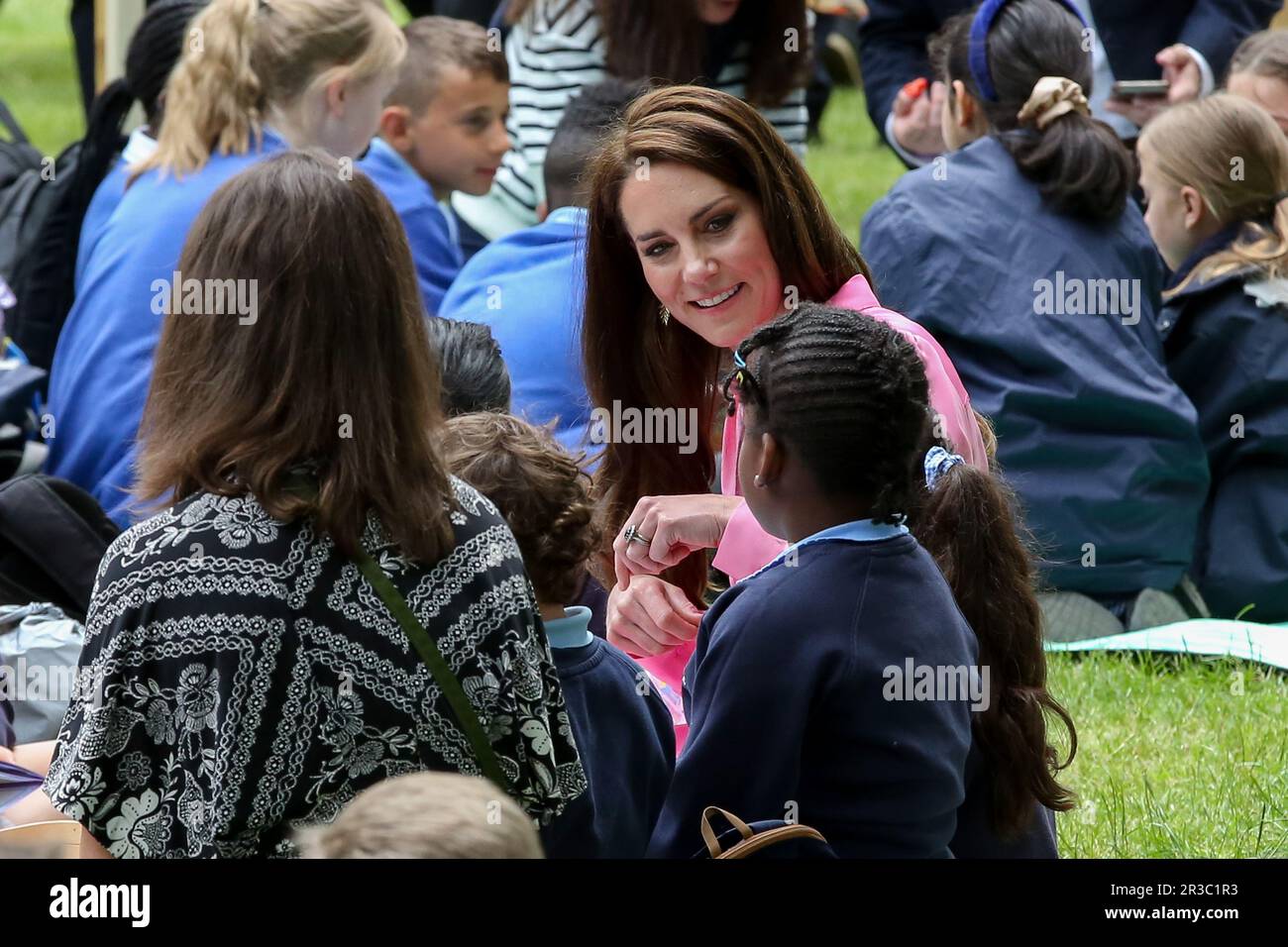 Catherine, Princess of Wales speaks with primary school children during ...