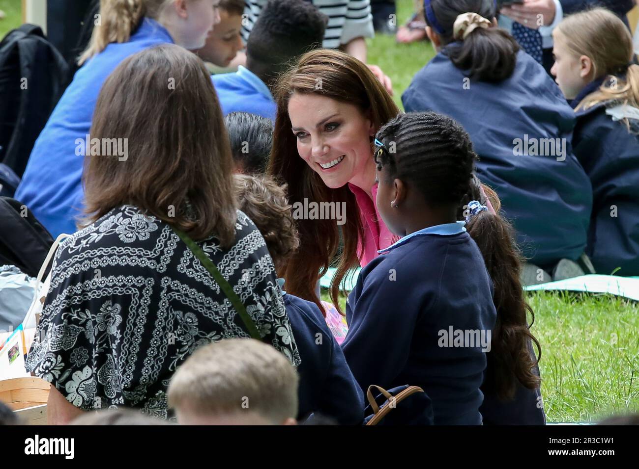 Catherine, Princess of Wales speaks with primary school children during ...