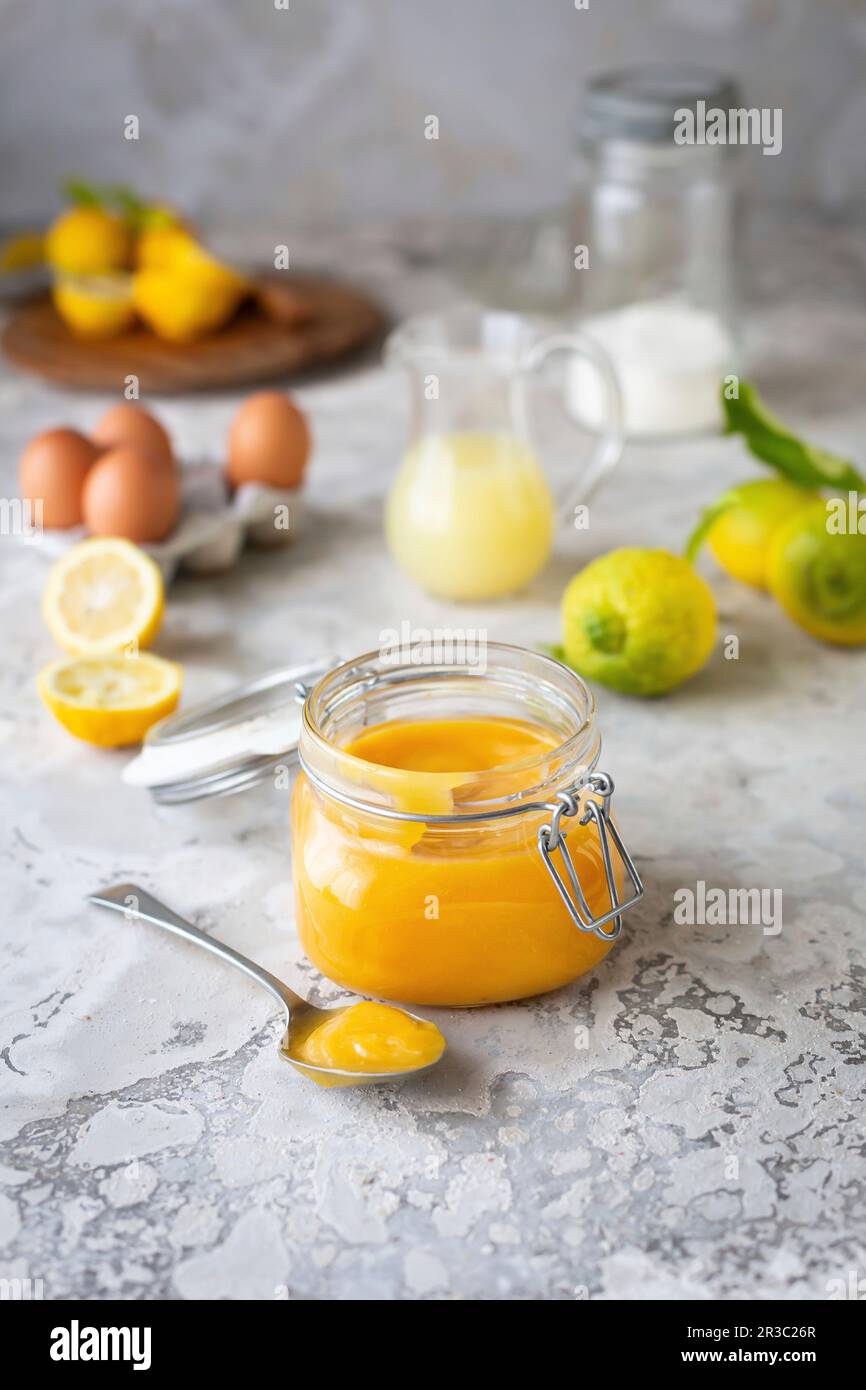 Lemon curd (lemon spread) in a jar Stock Photo - Alamy
