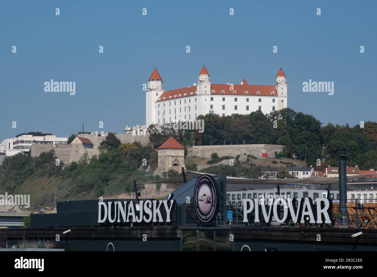 Castle with floating bar restaurant in foreground Stock Photo - Alamy