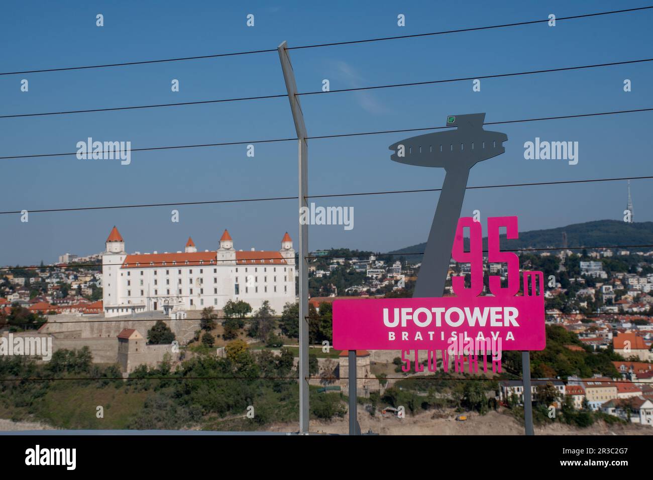 View of castle from top of Bratislava UFO building Stock Photo - Alamy