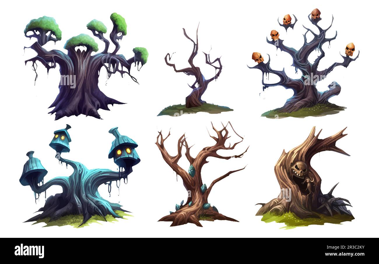 set vector illustration of magic tree halloween concept isolated on ...