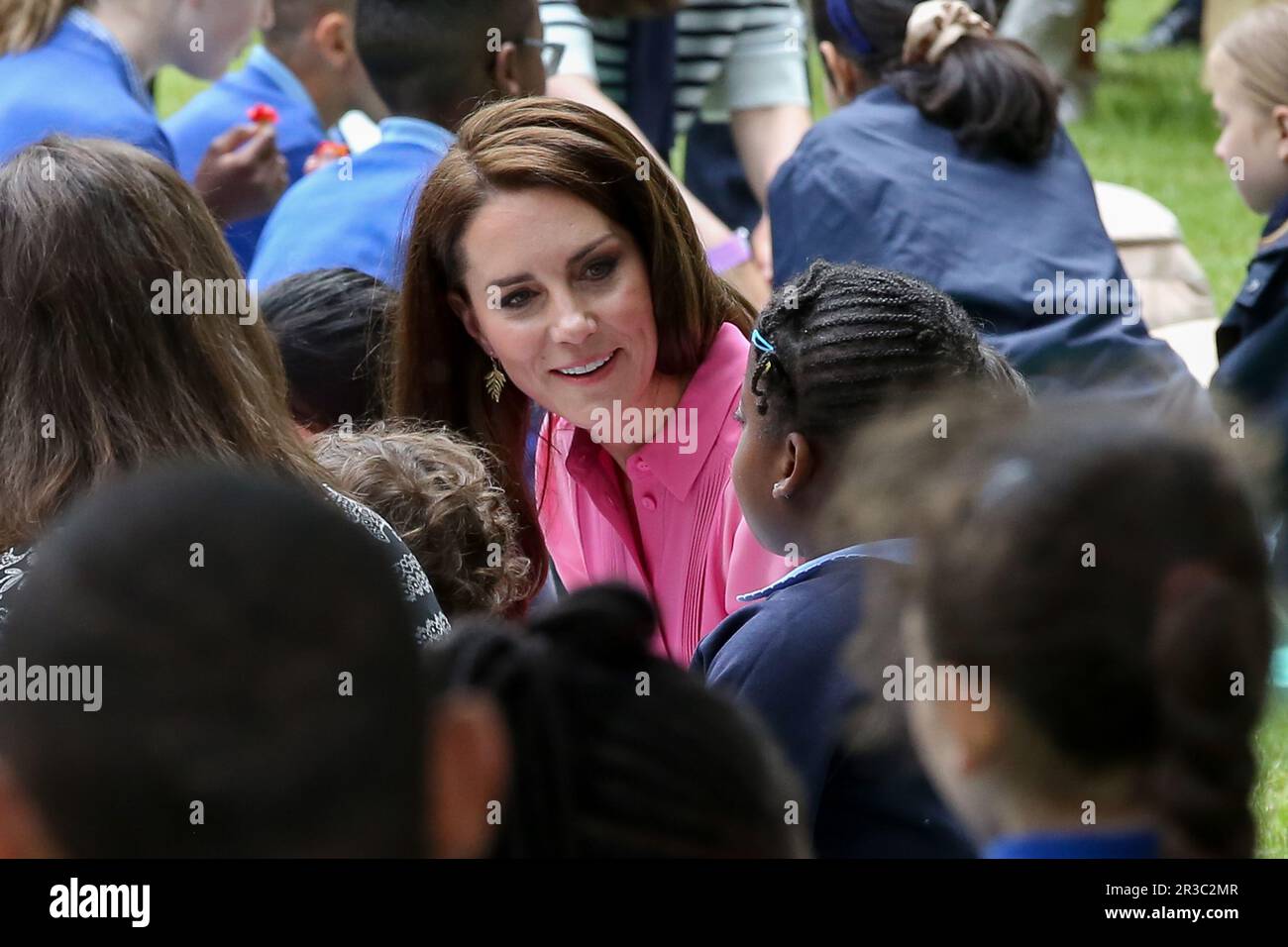 Catherine, Princess of Wales speaks with primary school children during ...