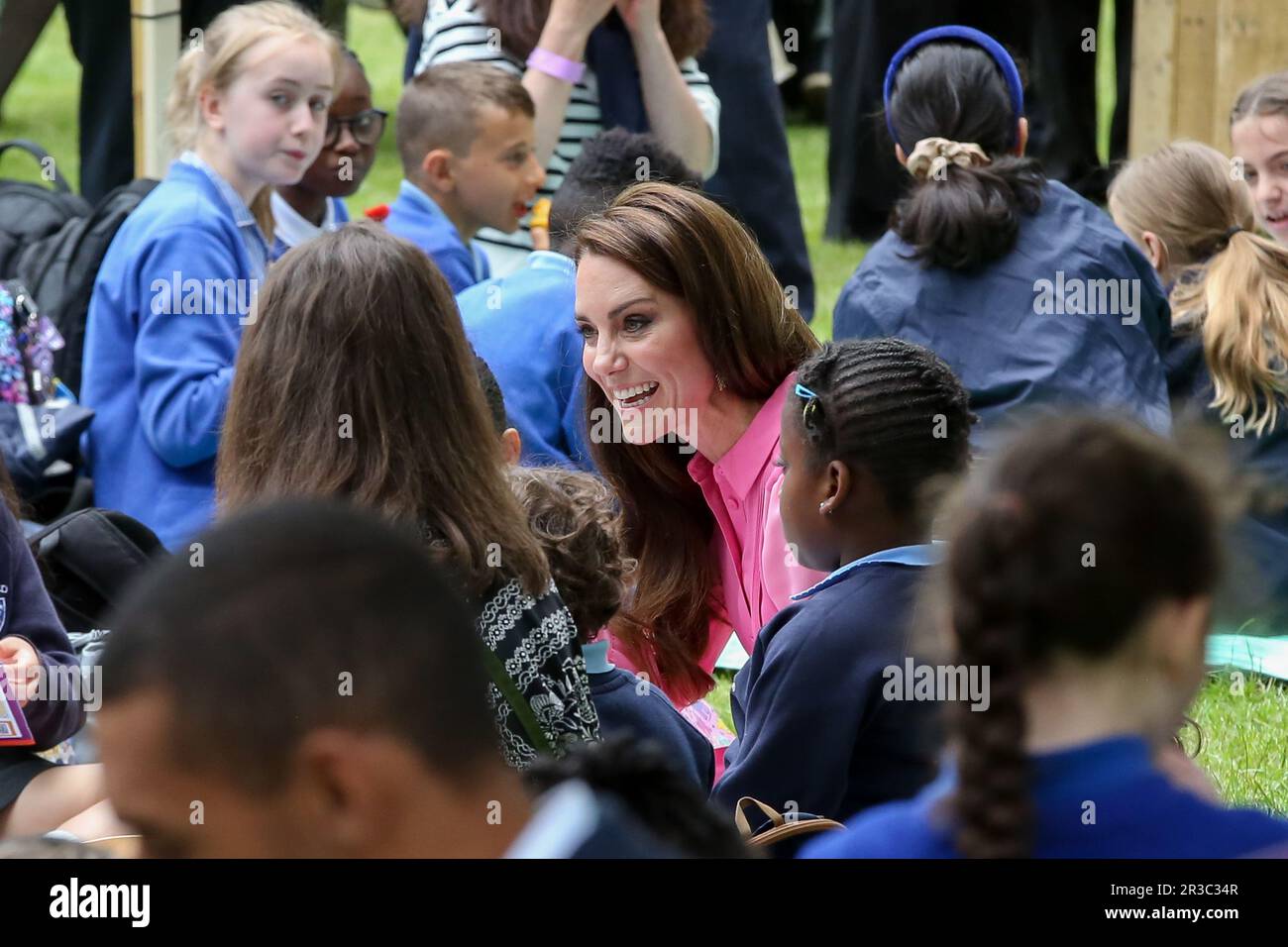 Catherine, Princess of Wales speaks with primary school children during ...