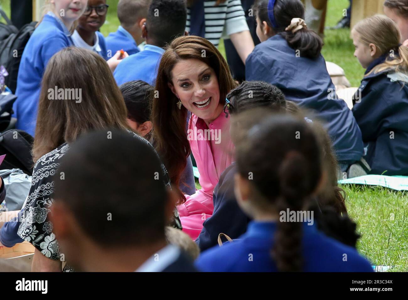 Catherine, Princess of Wales speaks with primary school children during ...