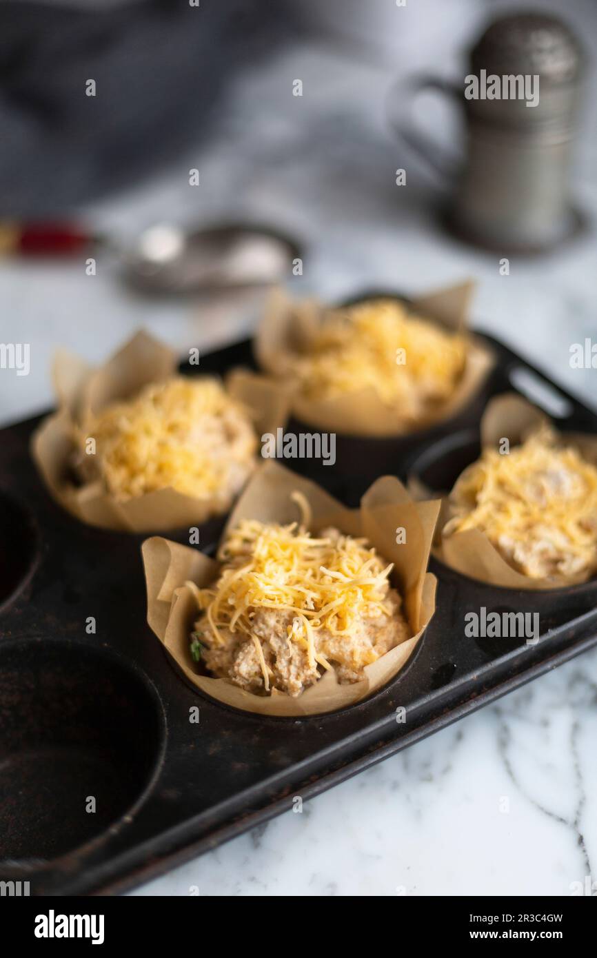 Cheese muffins unbaked Stock Photo - Alamy