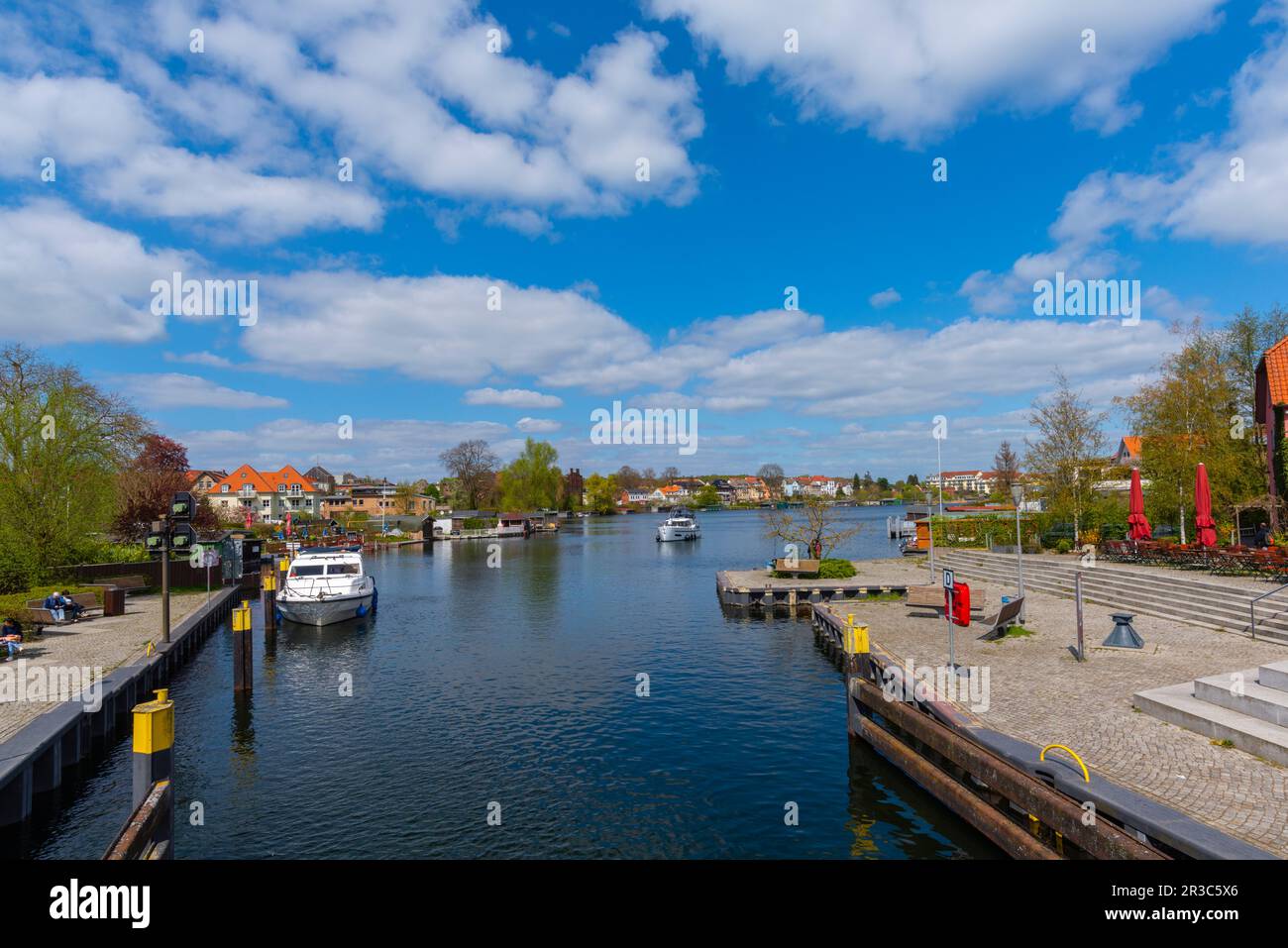 Malchow, view from the swing bridge, Mecklenbrug Lake District ...