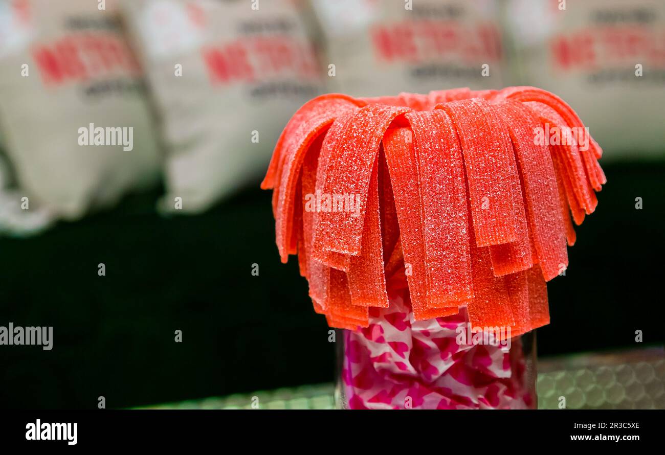 Soft Strips of Red Strawberry Candy Stock Photo - Alamy