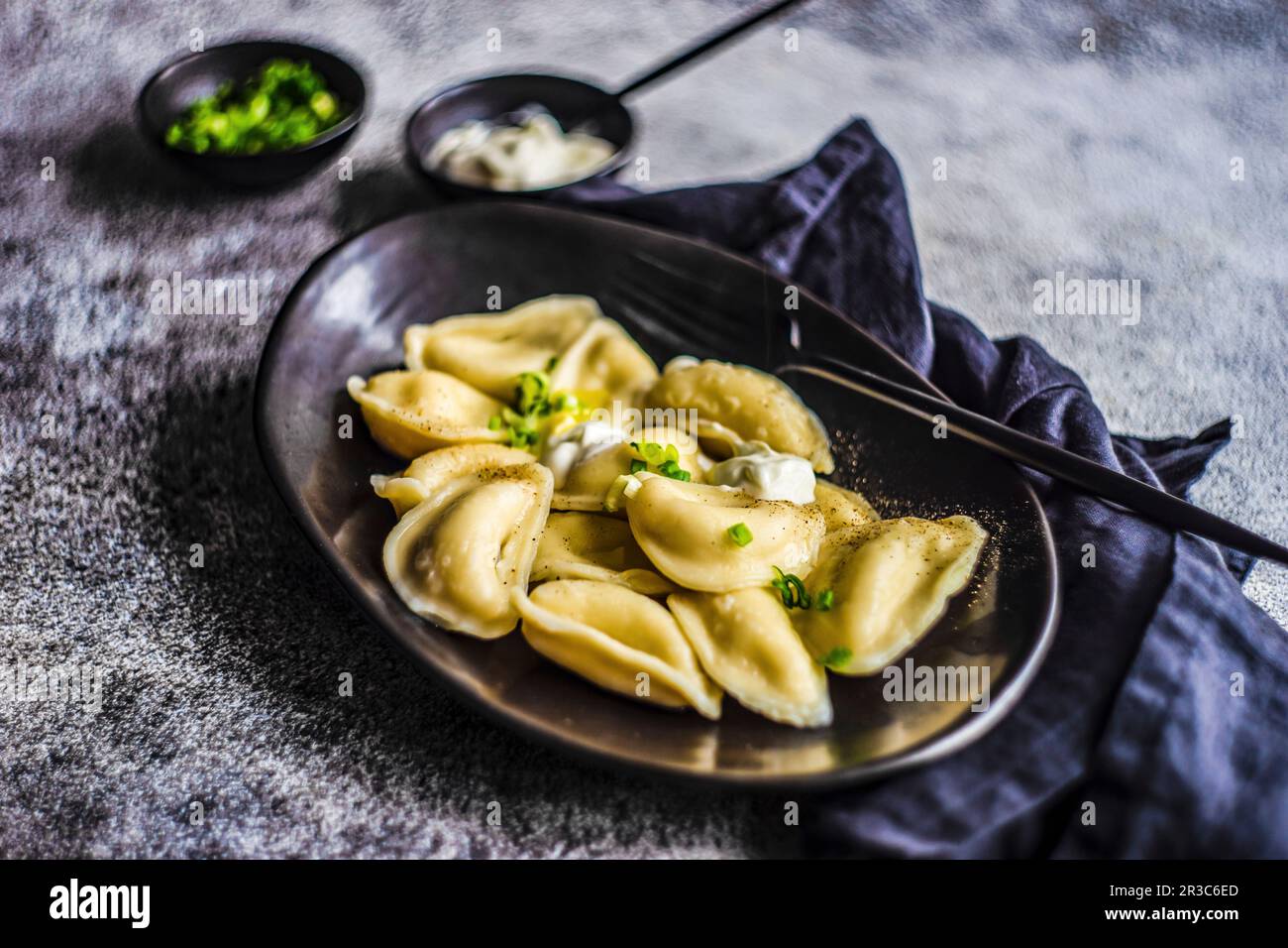 Traditional ukrainian stuffed with potato vareniki Stock Photo - Alamy