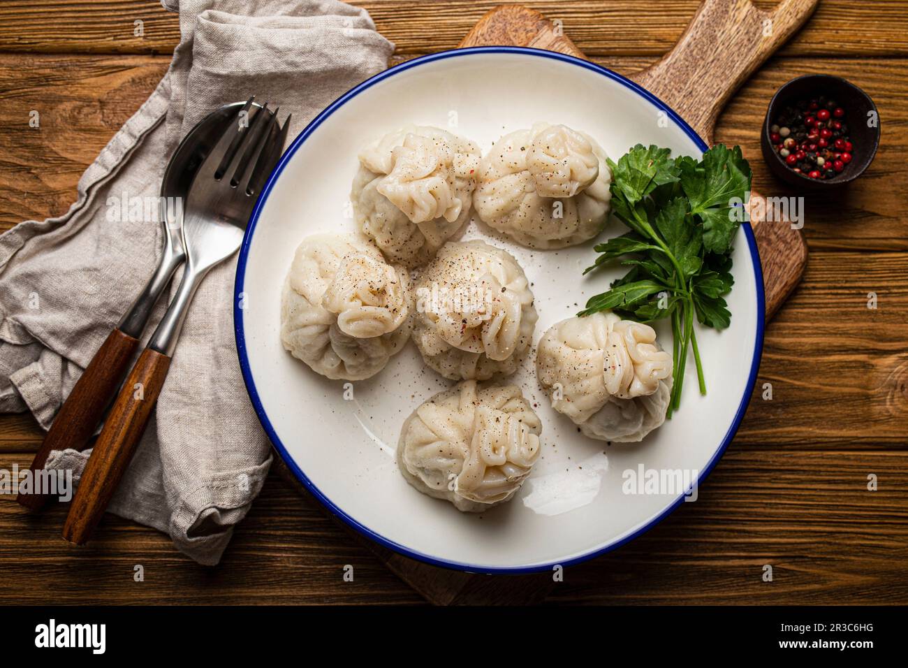 Khinkali - traditional Georgian dumplings filled with ground meat Stock ...