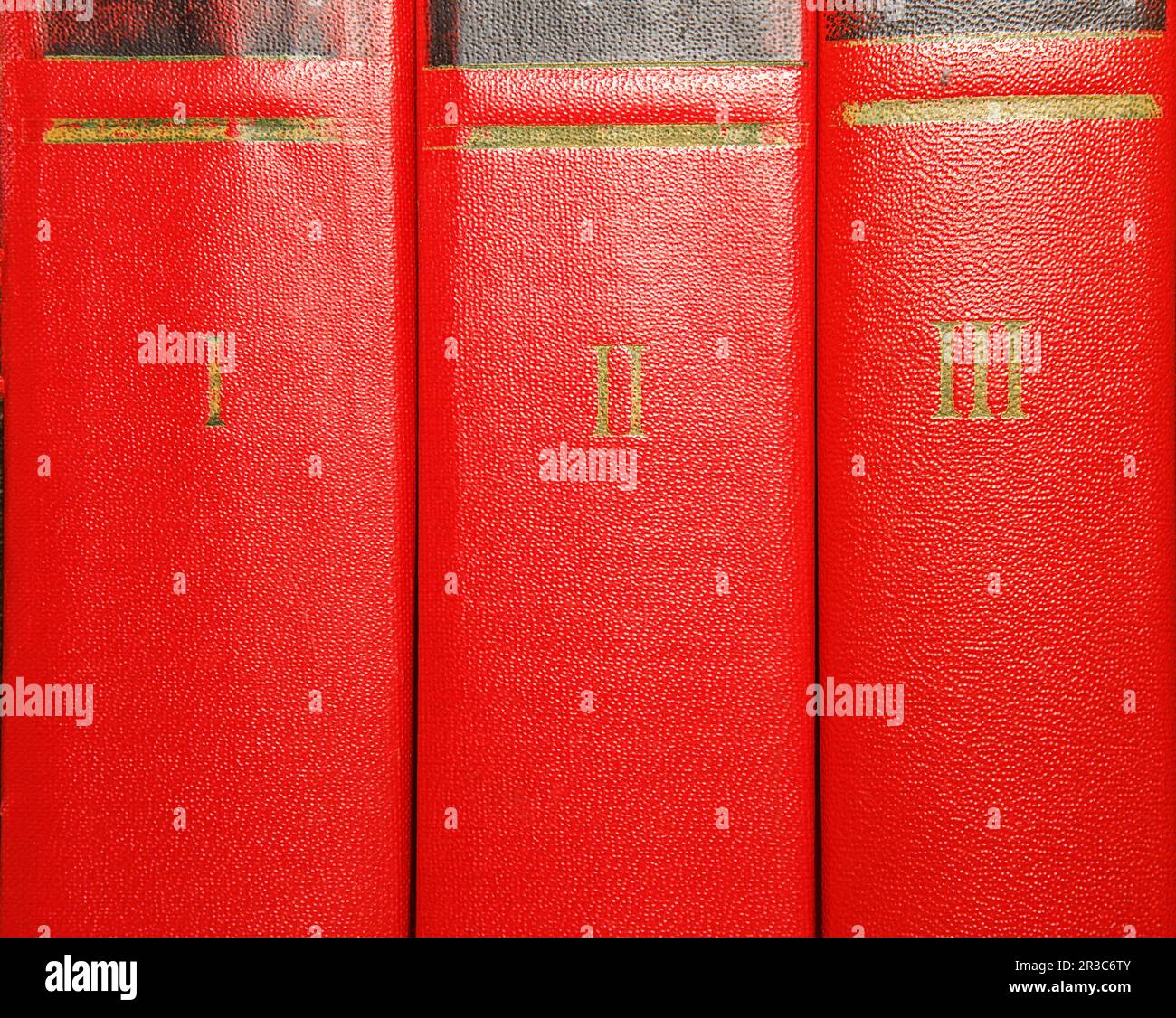 Volumes of old books with gold lettering on the cover with Roman ...