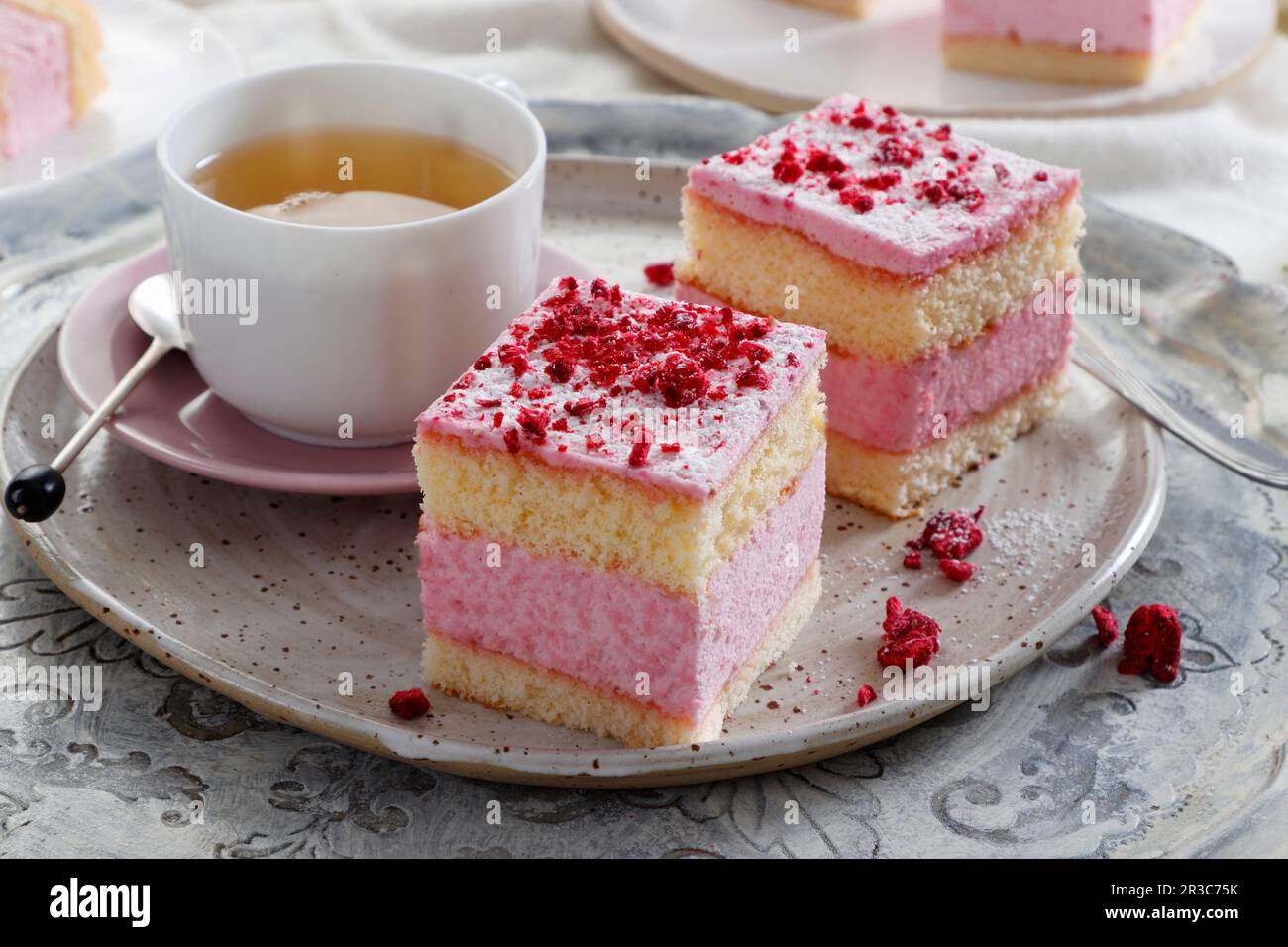 Cake layered with raspberry mousse Stock Photo - Alamy
