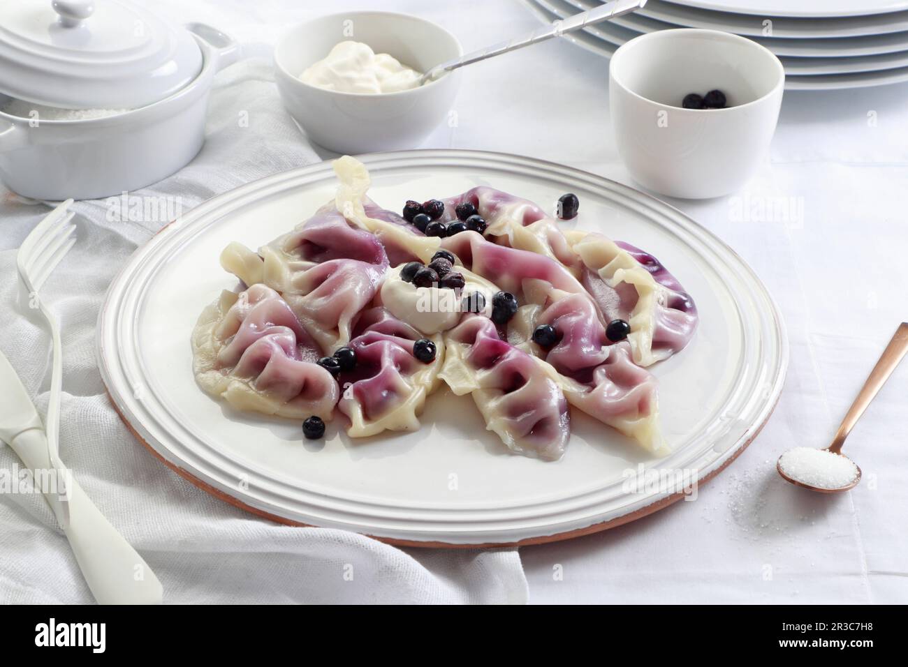 Pierogi - sweet ravioli with blueberries Stock Photo - Alamy