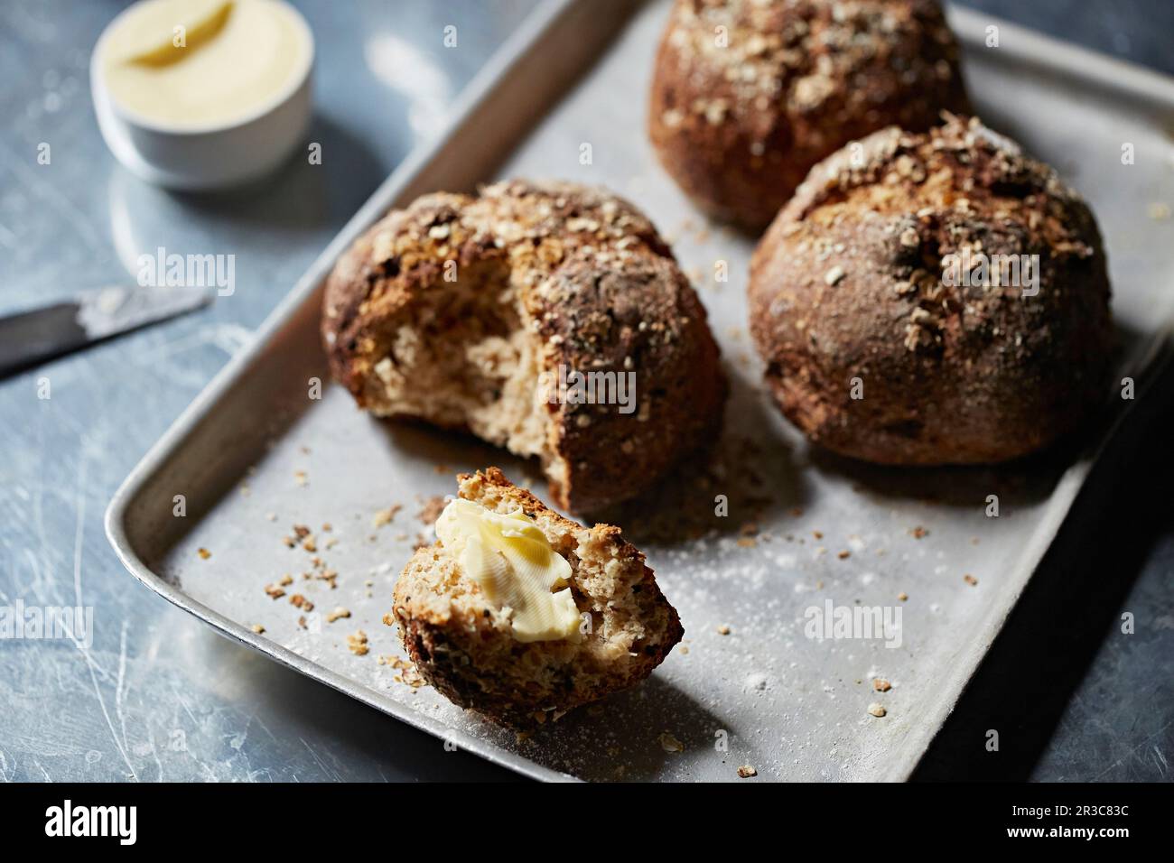 Freshly baked, crispy farmhouse rolls Stock Photo - Alamy