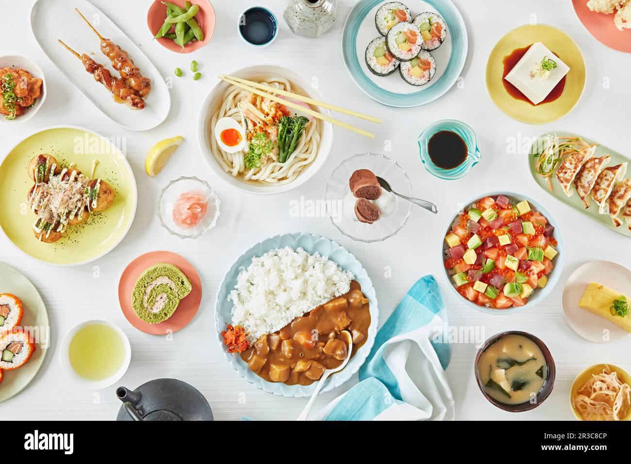 Elegantly laid table full of Japanese dishes (filling the frame Stock ...