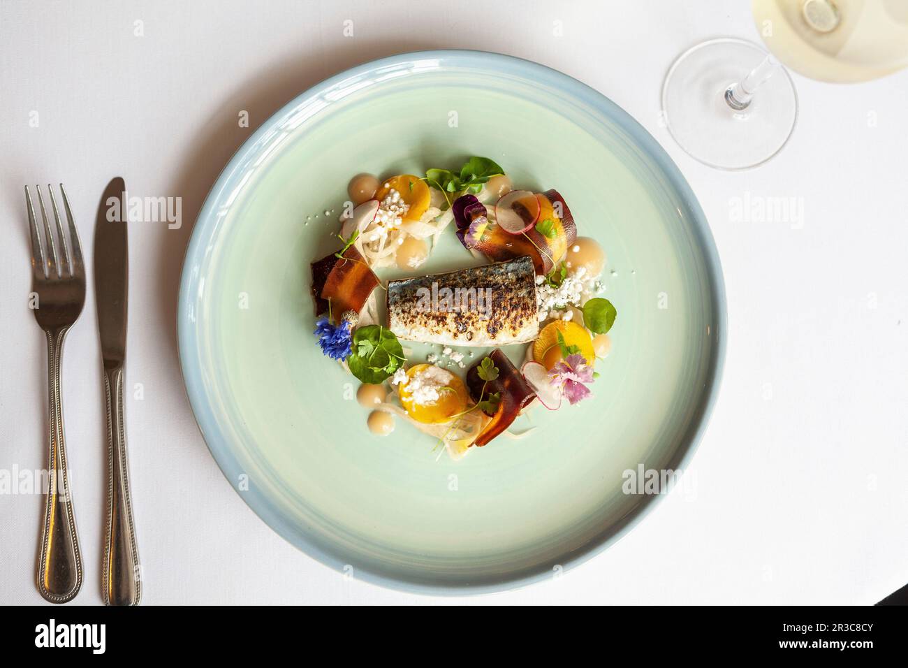 Mackerel with pickled root vegetables Stock Photo - Alamy