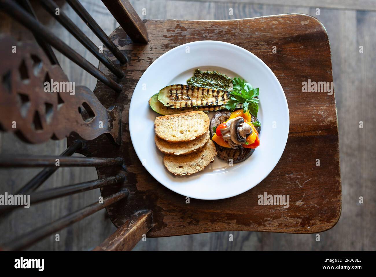 Grilled vegetables (aubergines, courgettes, mushrooms, peppers) with ...