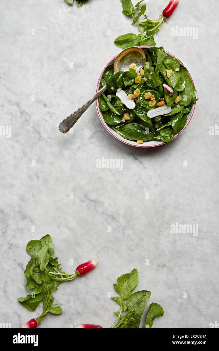 Radish and spinach salad Stock Photo - Alamy