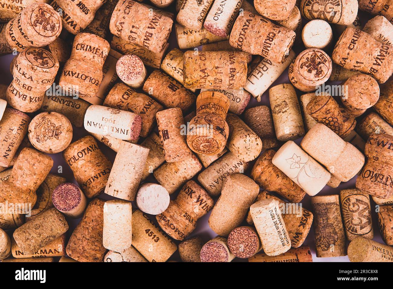 Close-up of group of wine corks. Closeup pattern background of many ...