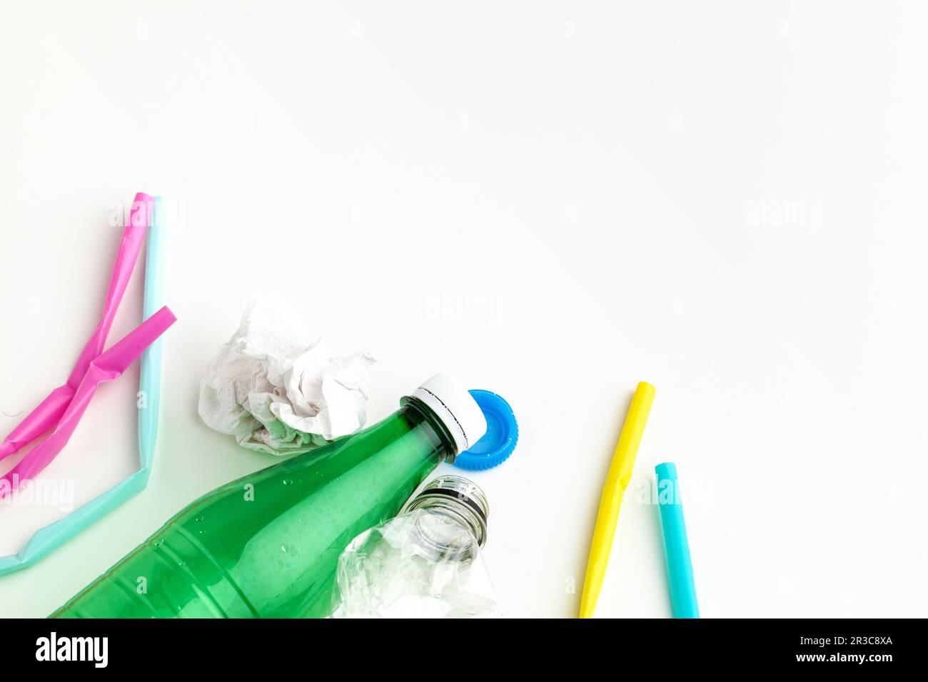 Plastic waste danger ecology concept with garbage and colorful single ...