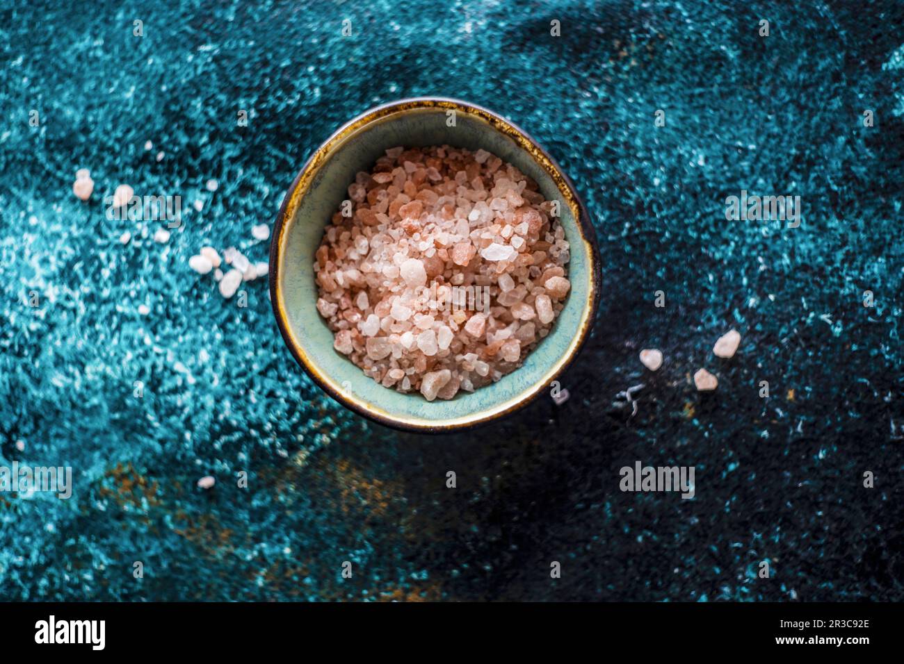 Salt seasoning on dark marine color concrete background Stock Photo - Alamy