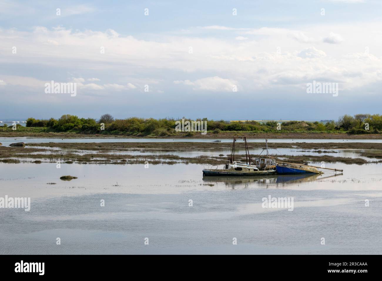 Old, submerged boats at Leigh-on-Sea, near Southend-on-Sea, Essex ...